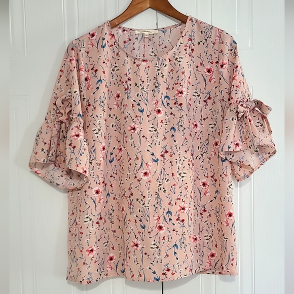 ANDREE BY UNIT | Tops | Andree By Unit Floral Pink Blouse With Ruffle ...